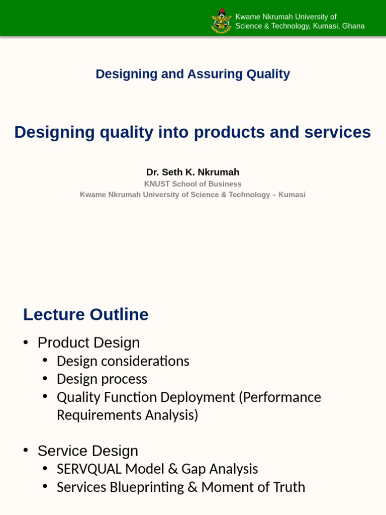 Lecture 7 - Designing Quality Into Products and Services | PDF ...