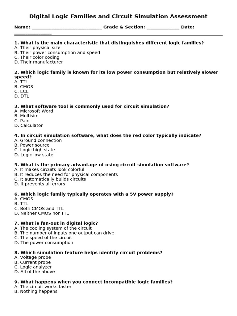 Digital Logic Families and Circuit Simulation Assessment | PDF ...