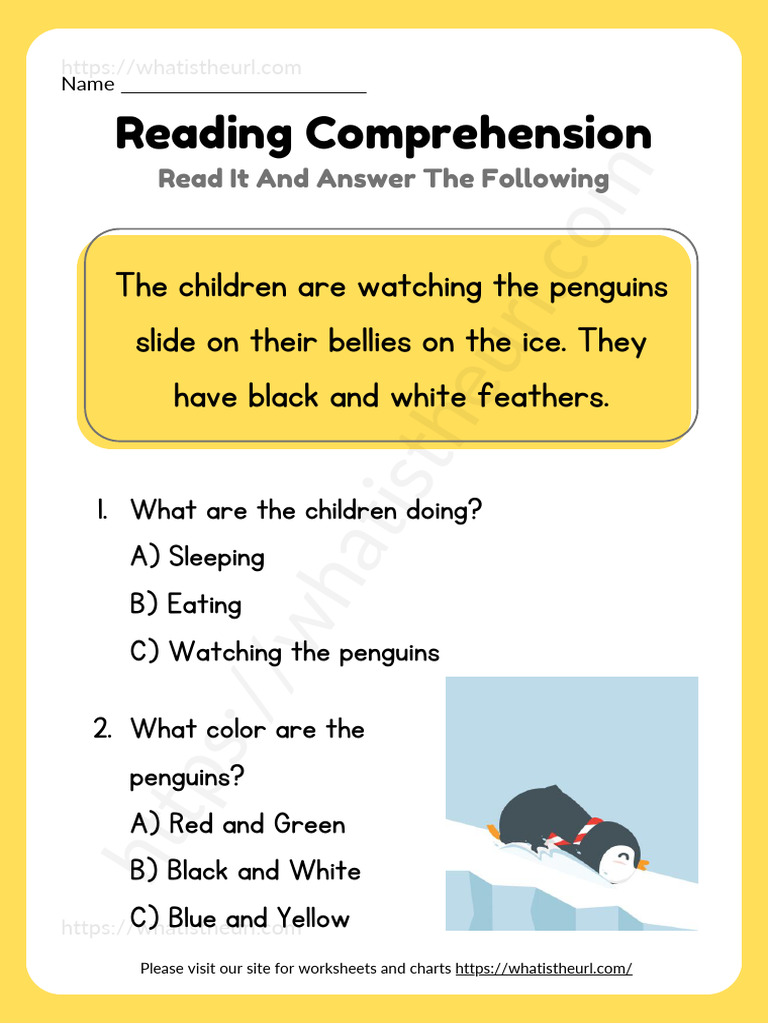 Kindergarten Reading Comprehension Passages Penguins Dinner Backyard ...
