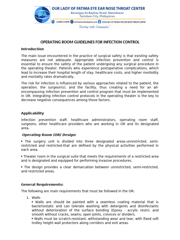 Guidelines For Infection Control | PDF | Operating Theater | Surgery