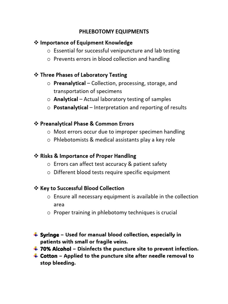 Phlebotomy Equipment Overview and Uses | PDF | Syringe | Medical ...
