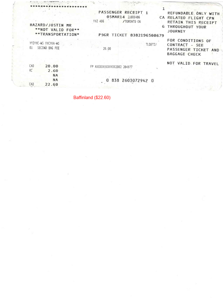 Baggage Receipt Baffinland | PDF