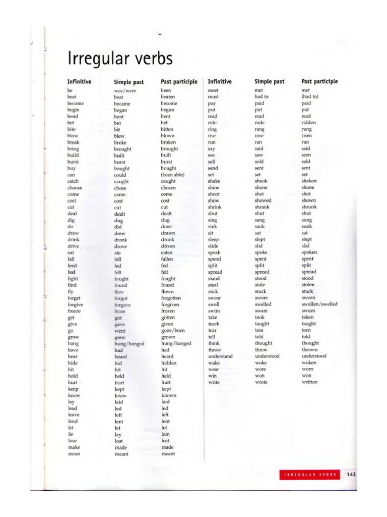 Irregular Verbs | PDF