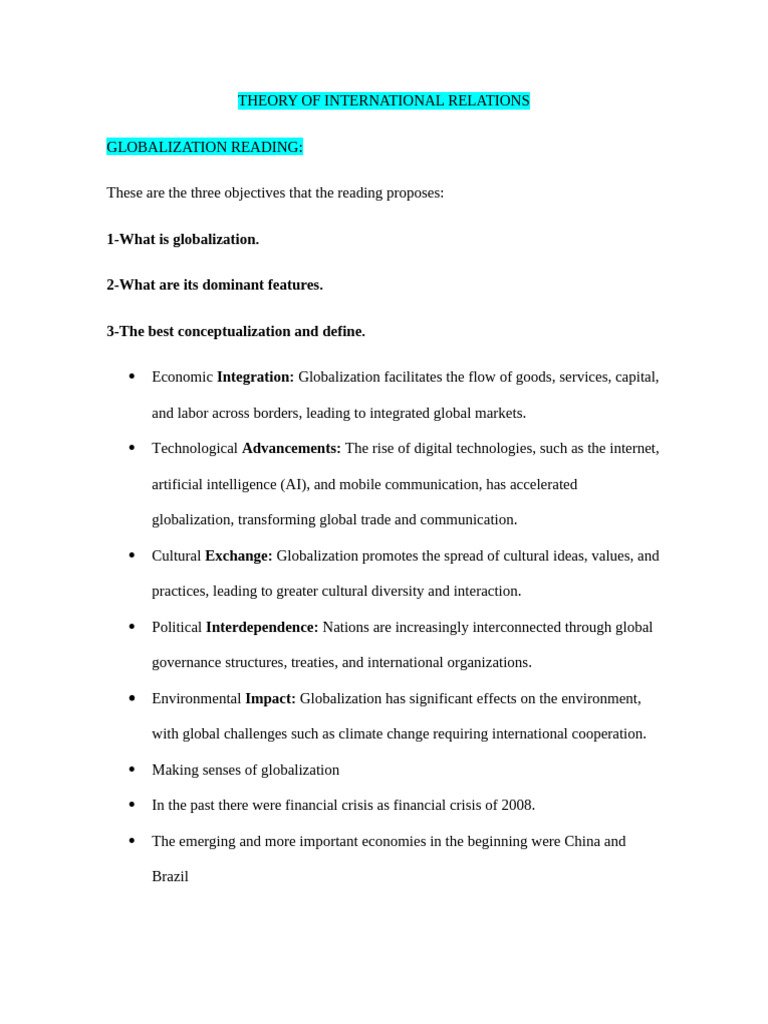 Teoría de las relaciones internacionales | PDF | Globalization | Artificial Intelligence