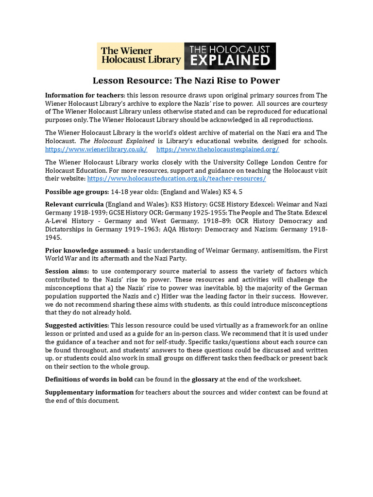 The Nazi Rise To Power Educational Resource | PDF | Weimar Republic ...