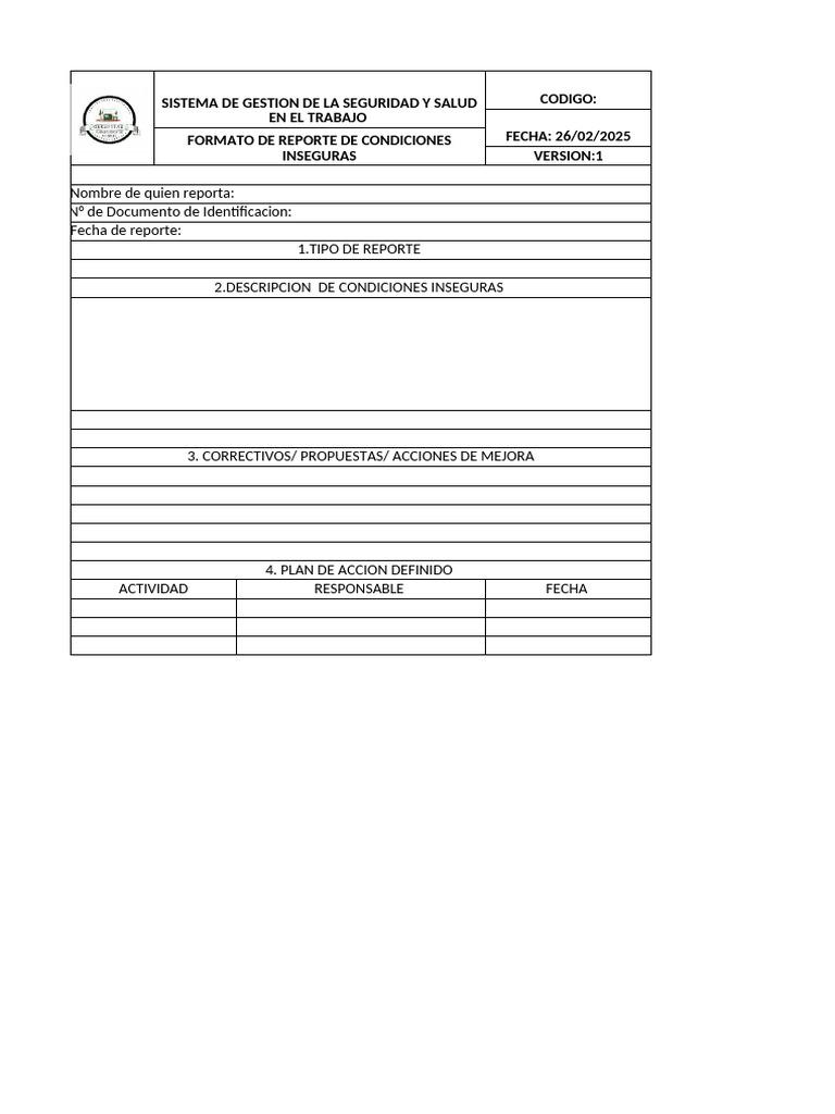 Formato de Reporte de Condiciones Inseguras | PDF