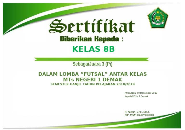 Piagam Juara 1 Futsal (Pa) | PDF