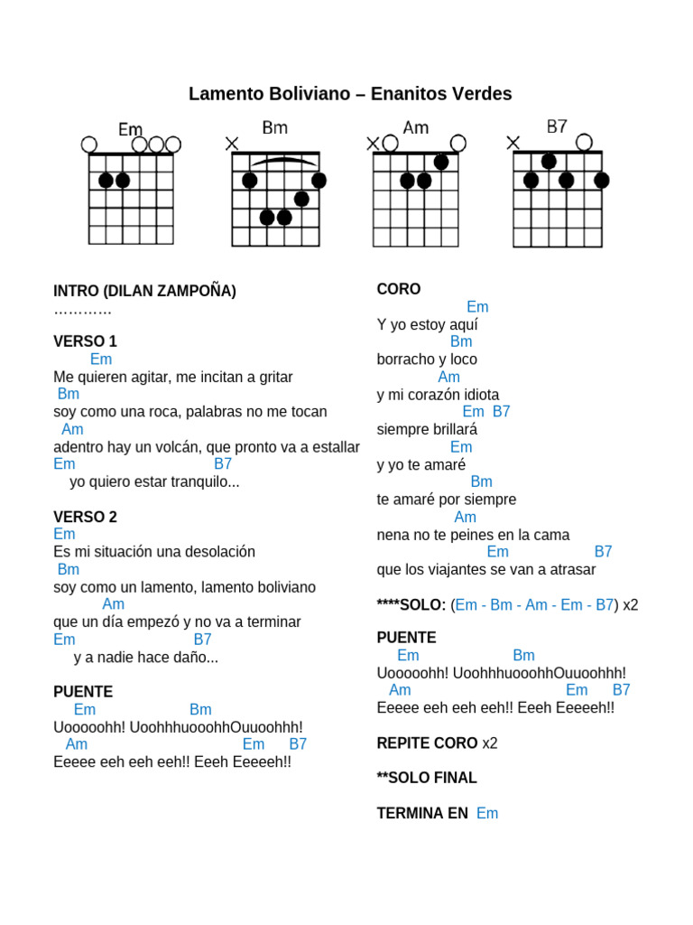 Lamento Boliviano - Enanitos Verdes ++ | PDF