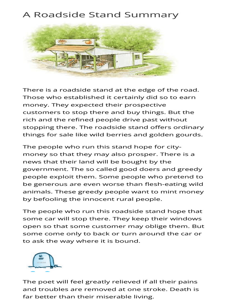 A Roadside Stand Summary, Explanation, Word Meanings Class 2 | PDF