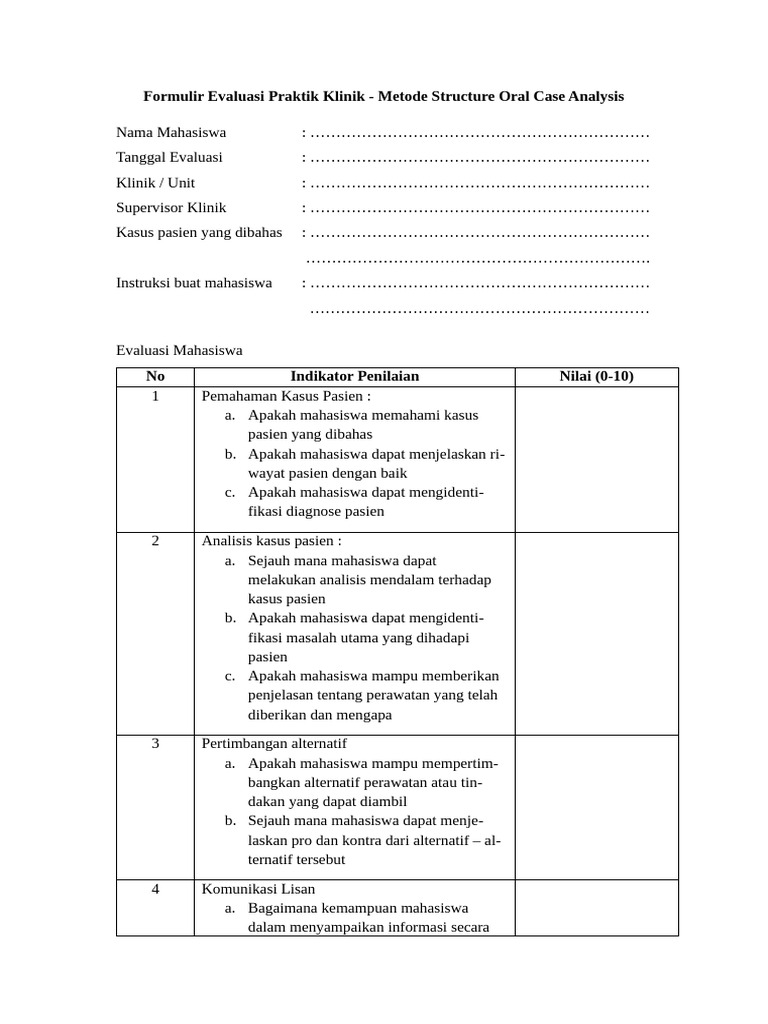 Formulir Evaluasi Metode Structur Oral Case | PDF