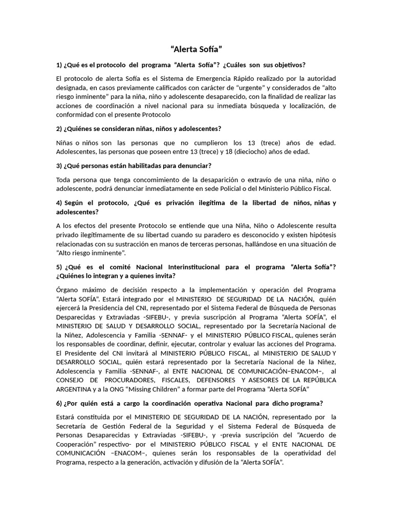 El Protocolo de Alerta Sofía Es El Sistema de Emergencia Rápido Realizado Por La Autoridad ...