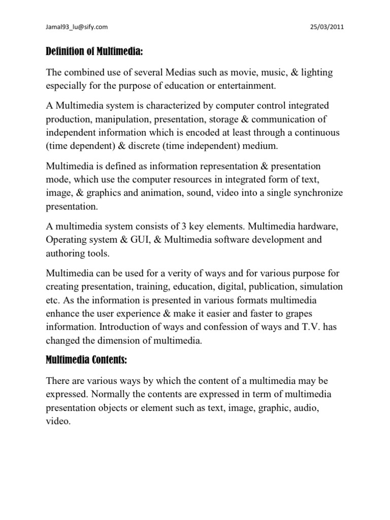 Definition of Multimedia | PDF