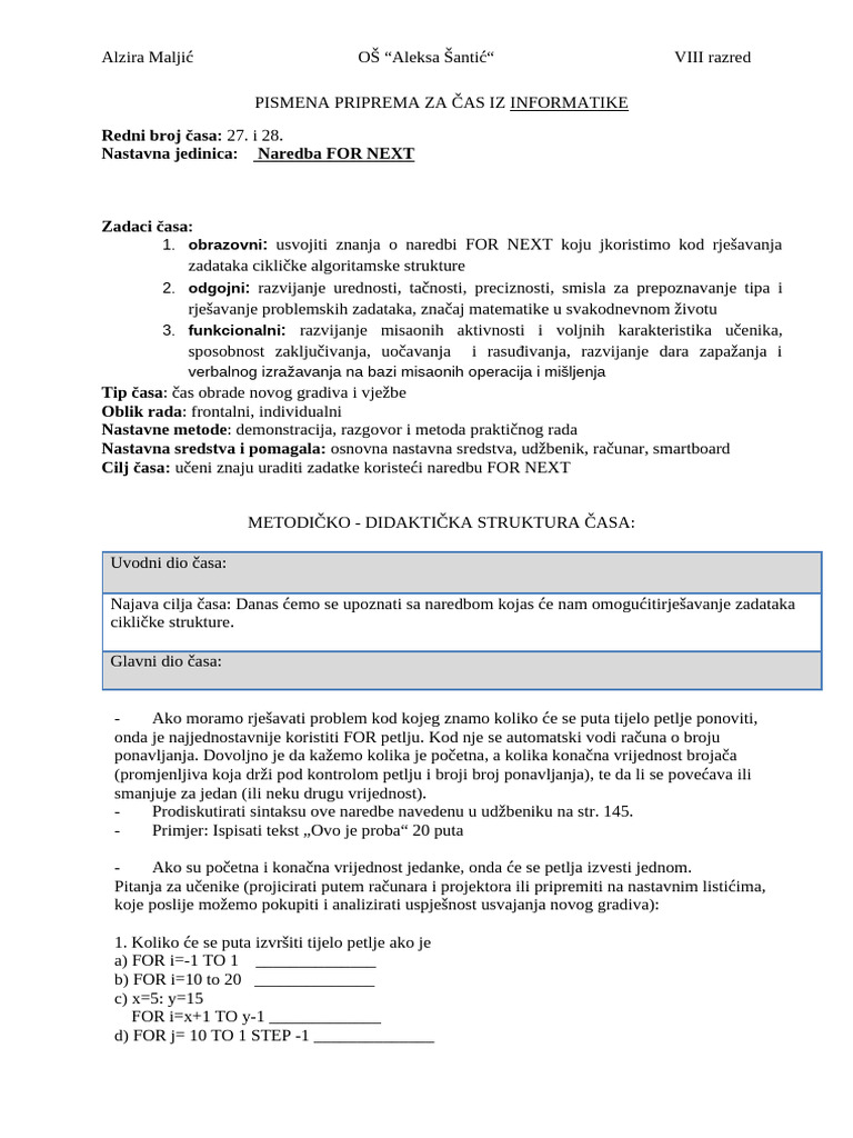 Priprema VIII27 I 28 | PDF