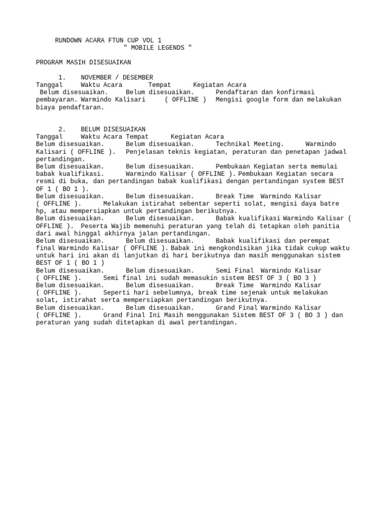 Rundown FTUN Cup Mobile Legends | PDF