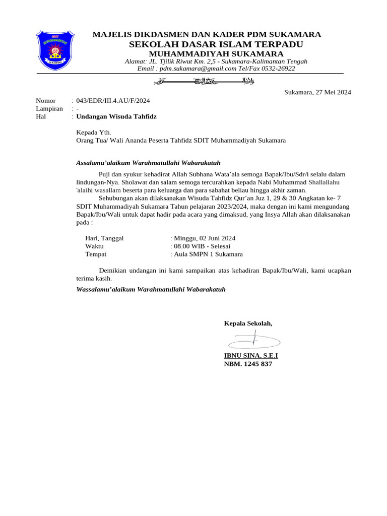 Undangan Wisuda Tahfidz 2024 | PDF