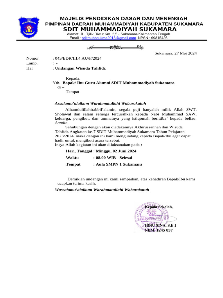 Undangan Akhirussannah Dan Wisuda Tahfidz Alumni | PDF