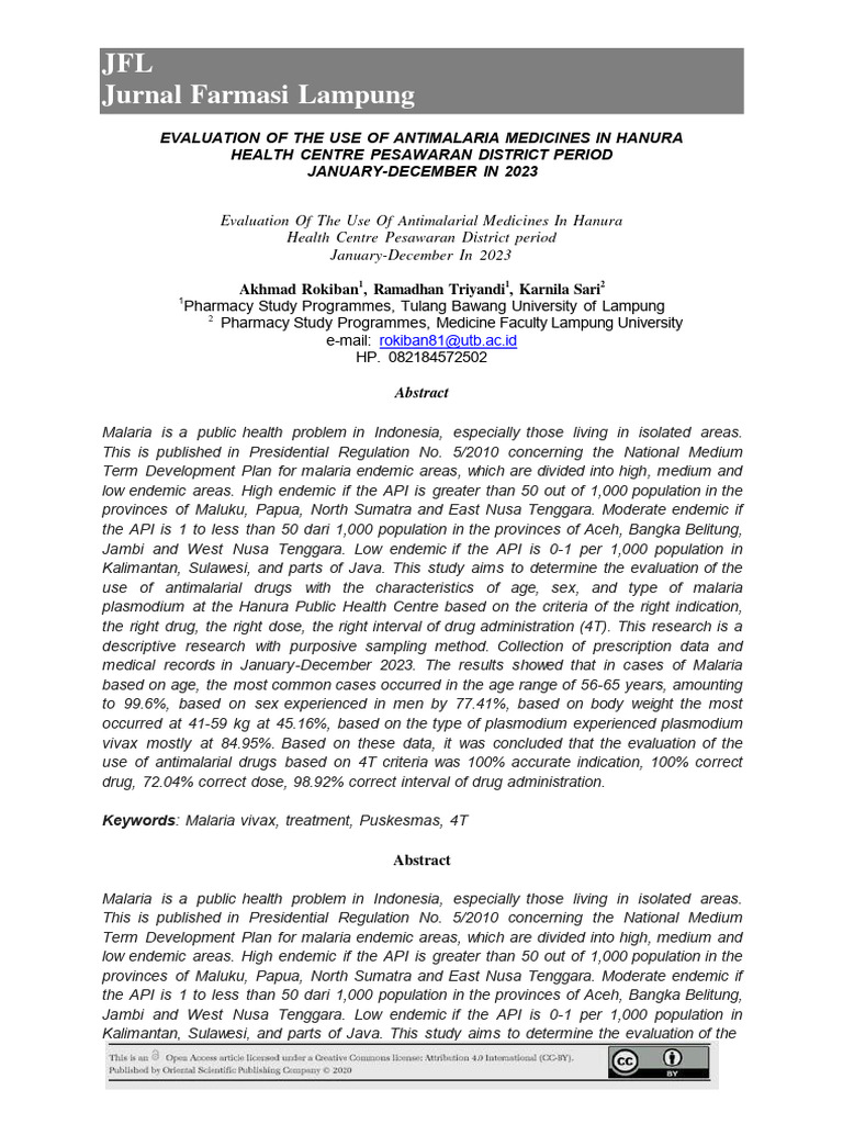 Draft Publikasi Jurnal Ilmiah AKHMAD ROKIBAN | PDF | Malaria | Plasmodium