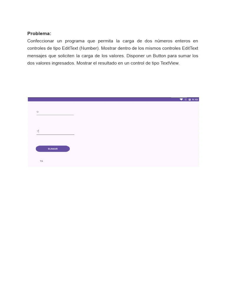 Aplicación Android para Sumar y Restar Números | PDF | Botón (Computación) | Informática