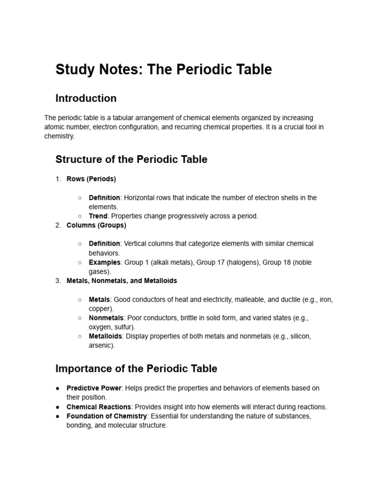 Study Notes_ The Periodic Table - Google Docs | PDF