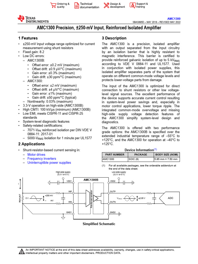 AMC1300 Precision Isolated Amplifier | PDF | Electrostatic Discharge ...