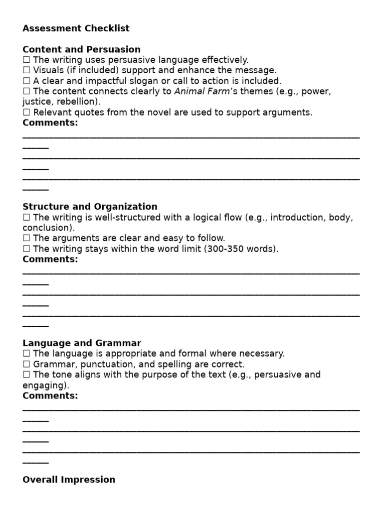 Assessment Checklist | PDF