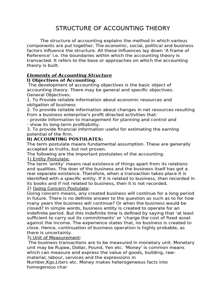 STRUCTURE OF ACCOUNTING THEORY-1 | PDF | Equity (Finance) | Balance Sheet