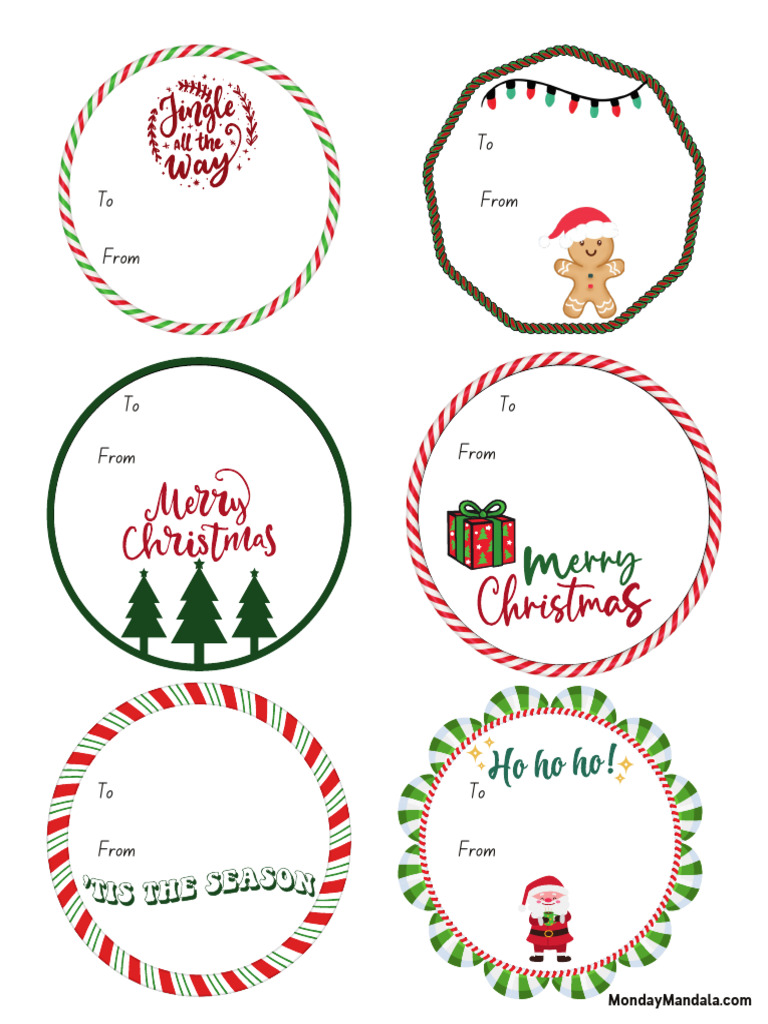 Round Christmas Gift Tags With Colorful Borders | PDF