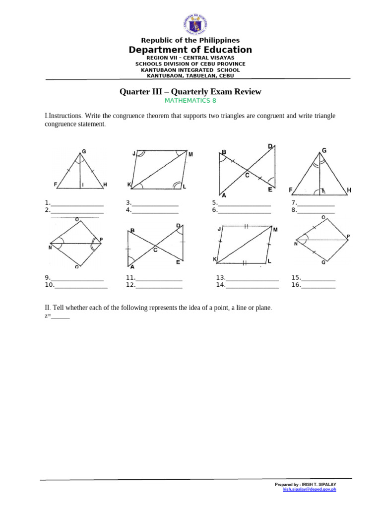 Q3 Mathematics 8 - Review | PDF