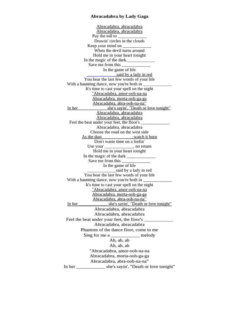 Lady Gaga's "Abracadabra" Lyrics | PDF