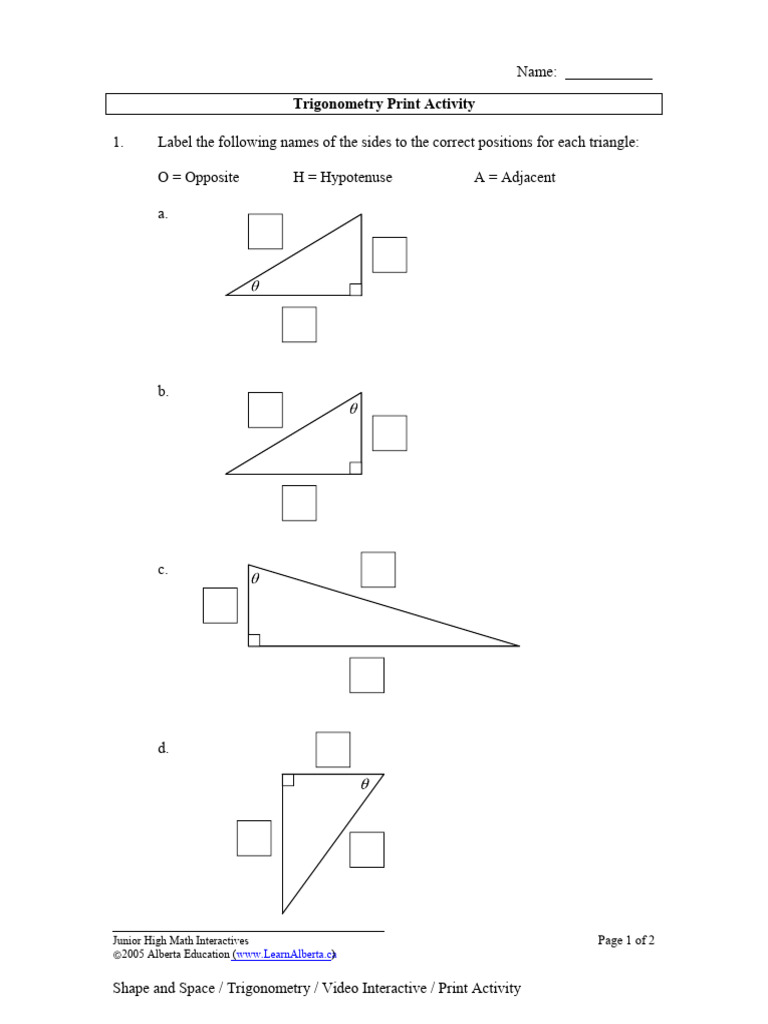 Identifying Opposite, Adjacent, and Hypotenuse | PDF