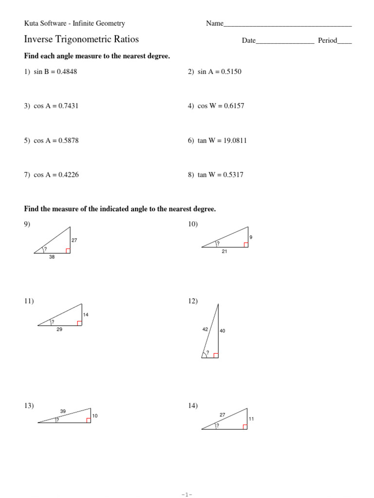 Inverse Trigonometric Ratios Worksheet | PDF | Trigonometric Functions ...