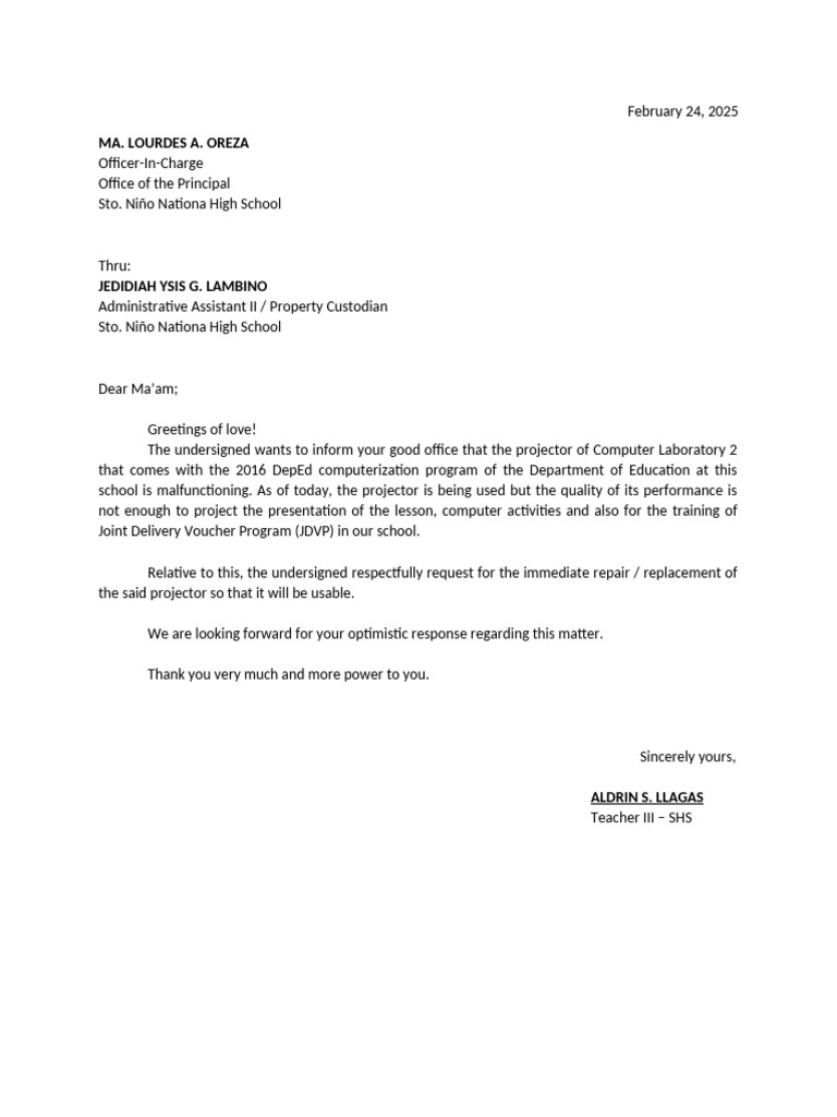 Request for Projector Repair | PDF