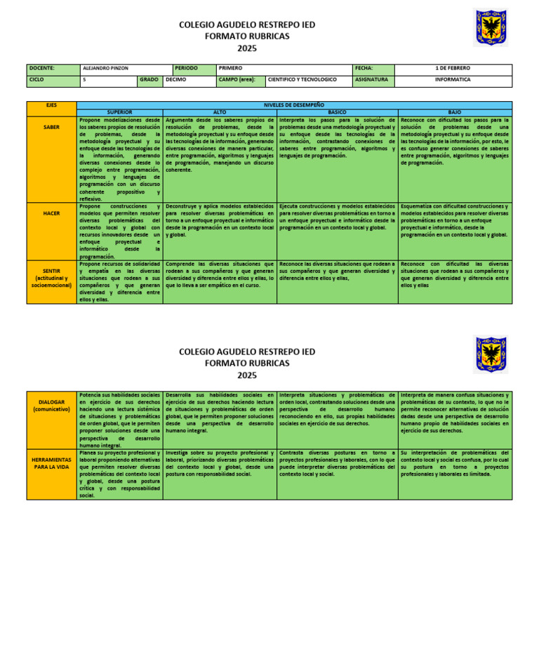 RUBRICA INFORMATICA GRADO DECIMO ALEJANDRO PINZON | PDF | Programación ... RUBRICA INFORMATICA GRADO DECIMO ALEJANDRO PINZON | PDF | Programación ...
