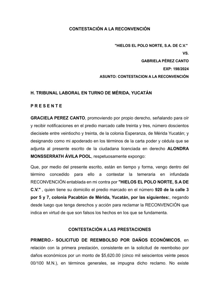 Contestación Reconvención Laboral | PDF | Daños y perjuicios | Justicia