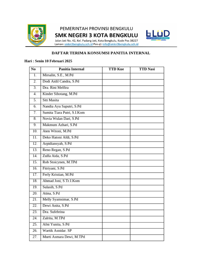 DAFTAR TERIMA KONSUMSI PANITIA DAN PENGAWAS | PDF