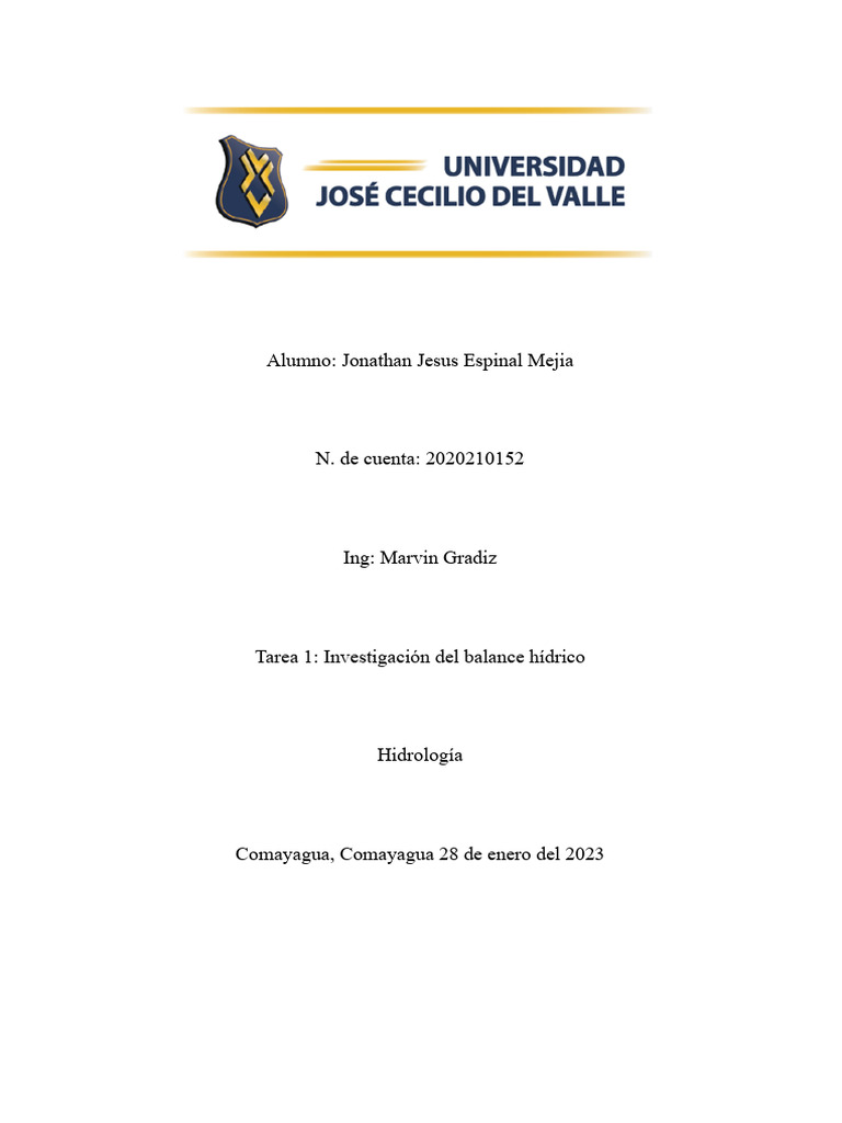 Investigacion Del Balance Hidrico Jonathan Espinal 2020210152 | PDF ...