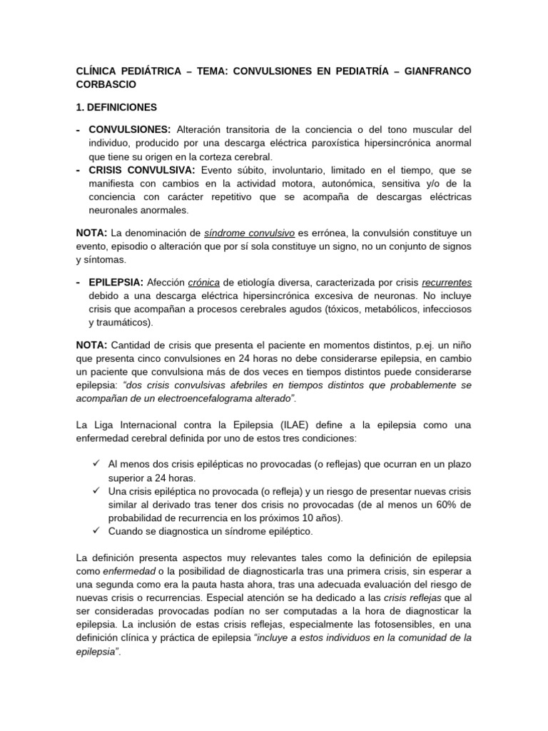 Convulsiones Pediátricas: Definición y Clasificación | PDF | Epilepsia ...