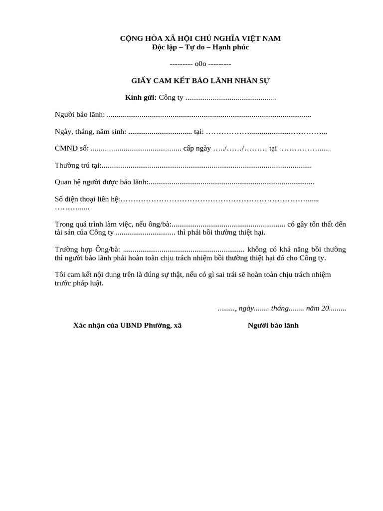 Giay-Cam-Ket-Bao-Lanh-Nhan-Su 2 | PDF