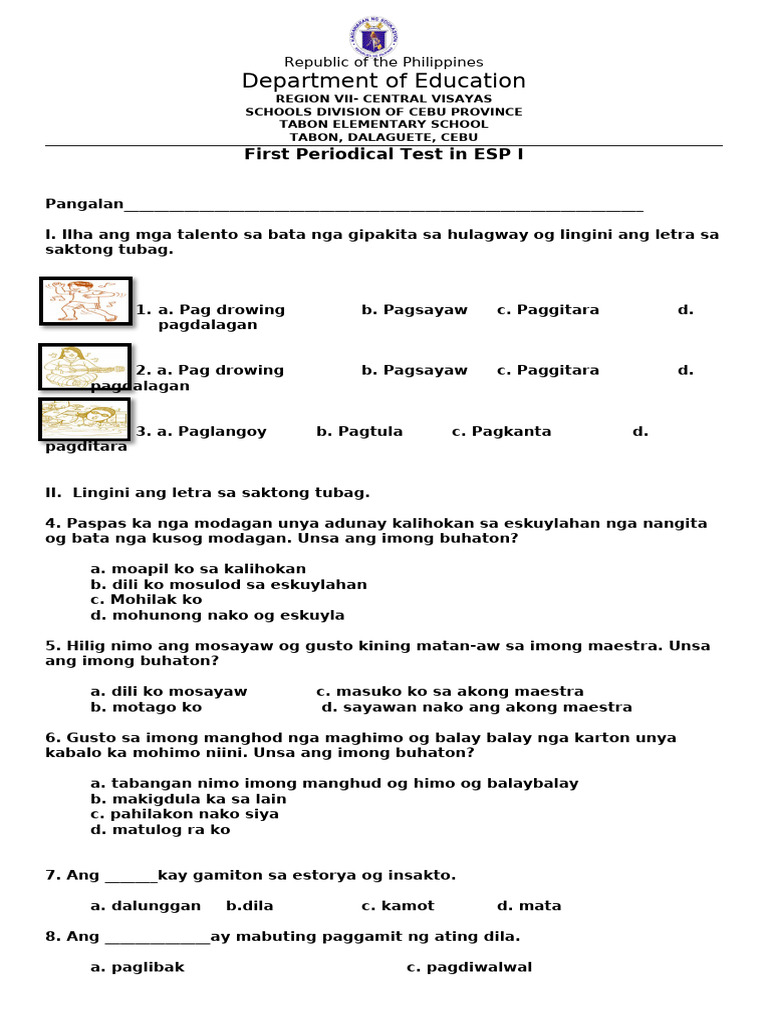 1st PREIODICAL TEST WITH TOS grade 1 | PDF