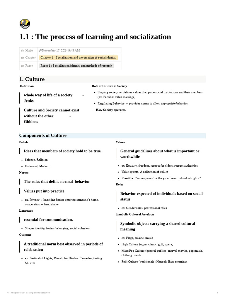 Culture and Socialization Explained | PDF | Socialization | Gender Role