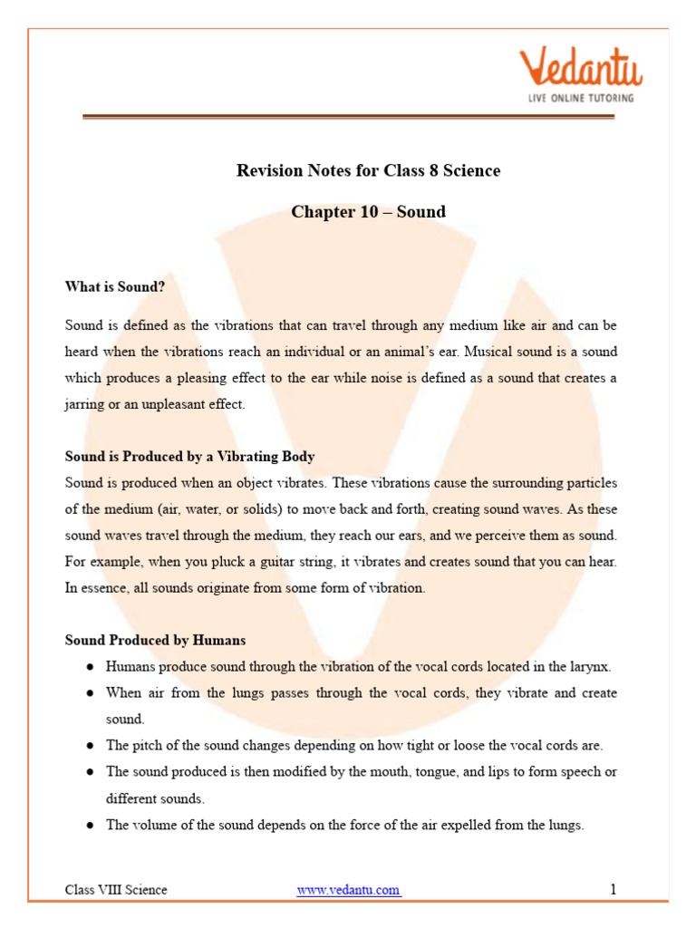 Sound: Class 8 Science Chapter 10 | PDF | Noise | Sound