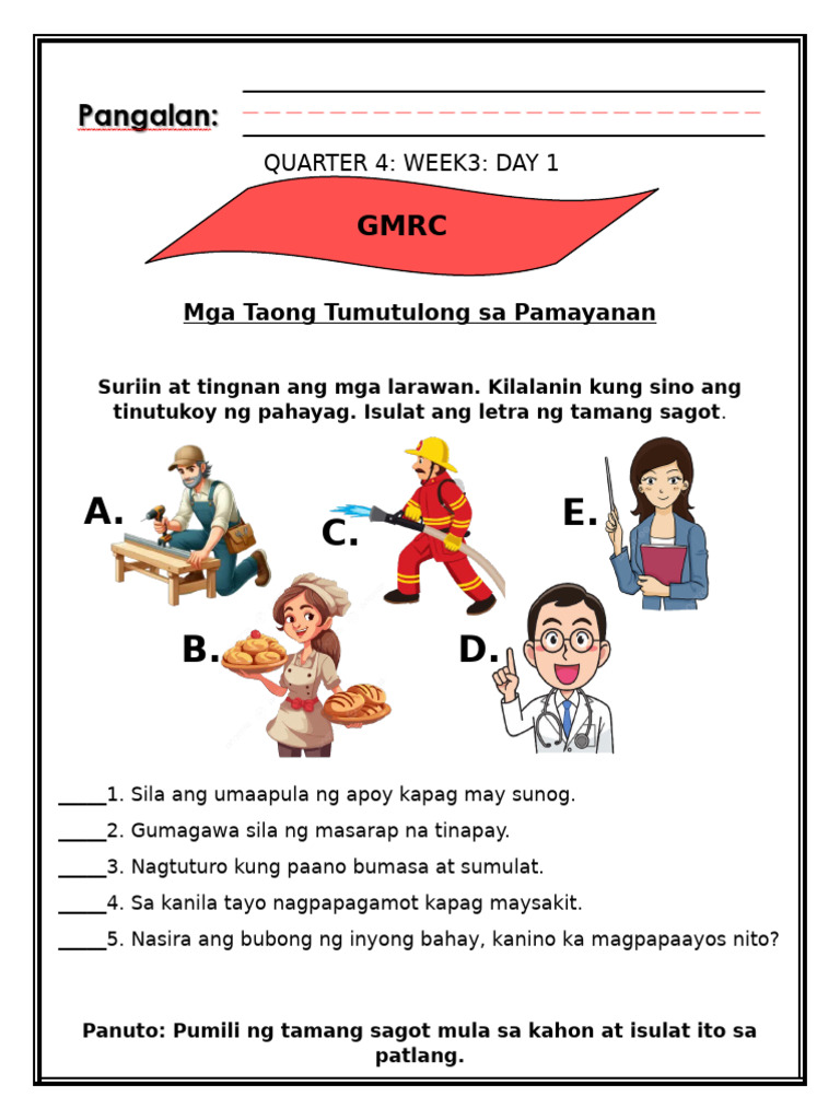 Worksheet GMRC Q4 Week3 | PDF