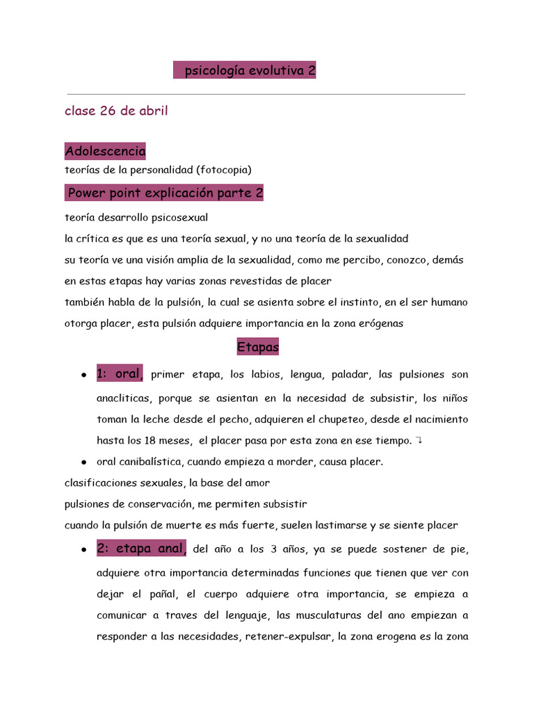 Psicología Evolutiva 2, Clase 26 Abril | PDF | Adultos | Mente inconsciente