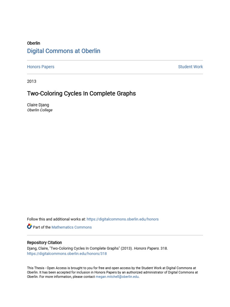 Two-Coloring Cycles in Complete Graphs | PDF | Vertex (Graph Theory ...