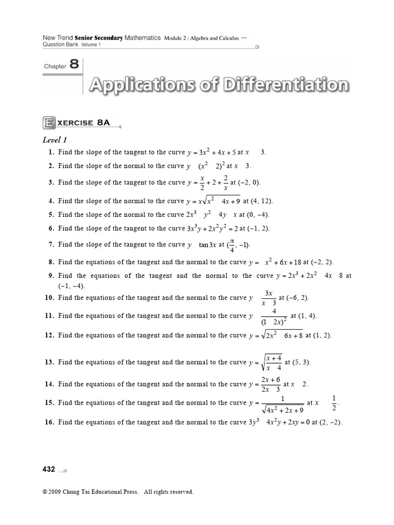 Tangent and Normal Slopes Calculations | PDF | Tangent | Slope