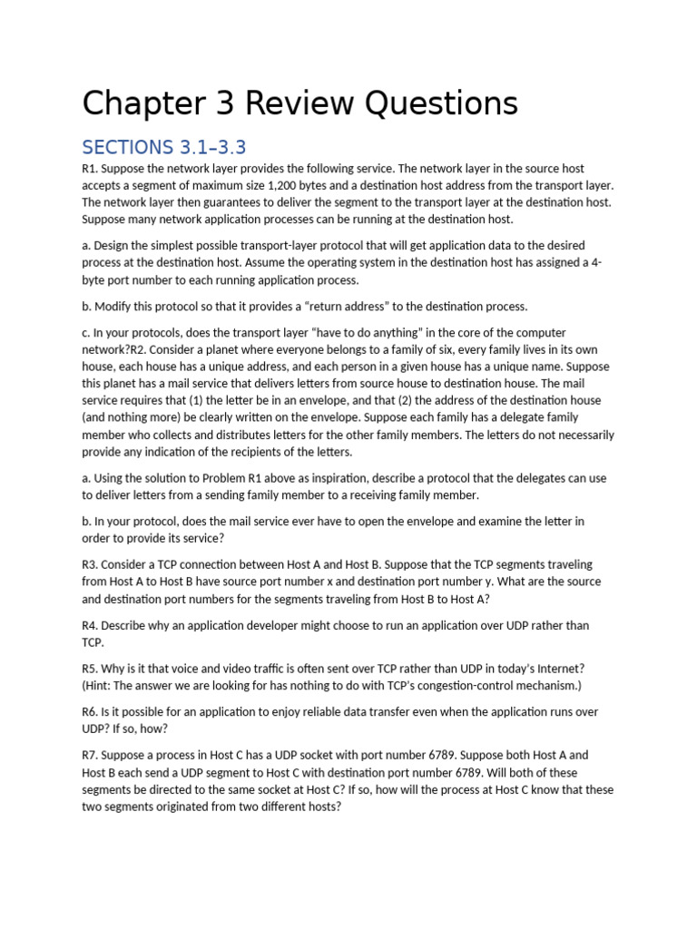 Chapter 3 Review Questions | PDF | Transmission Control Protocol | Port (Computer Networking)