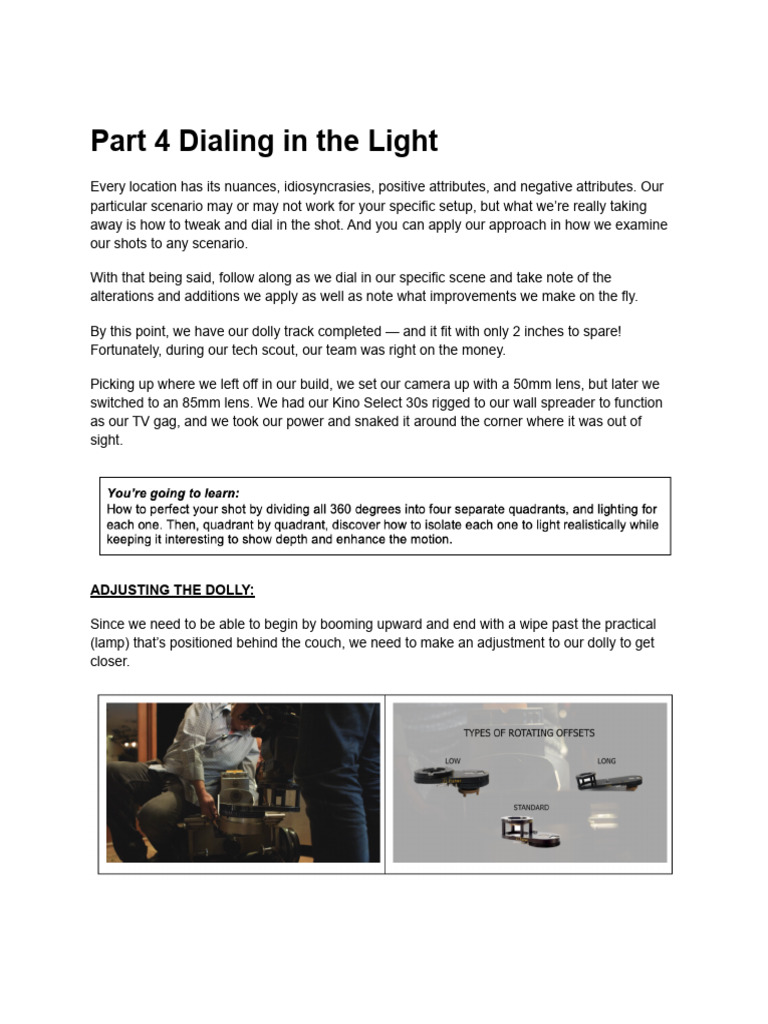 Part 4 Dialing in The Light | PDF