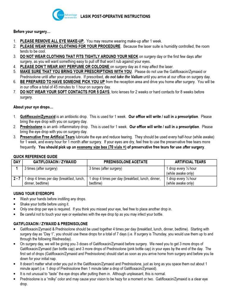LASIK Post-Operative Care Guide | PDF | Medical Specialties | Clinical ...