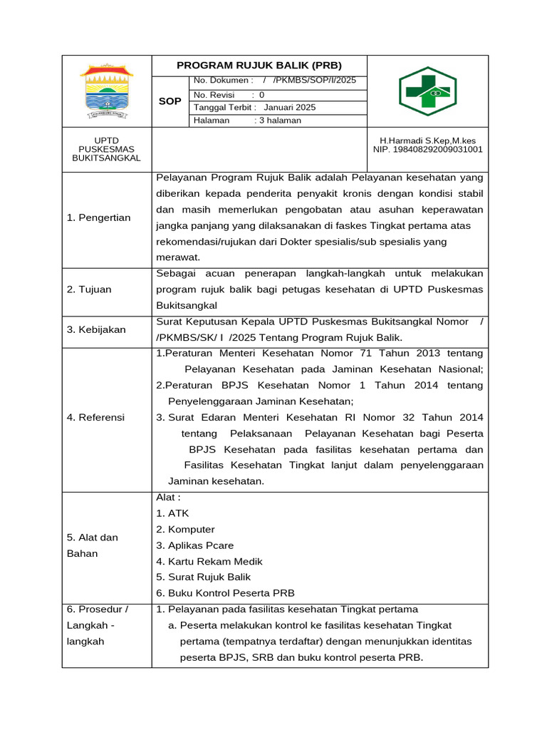 SOP PROGRAM RUJUK BALIK | PDF