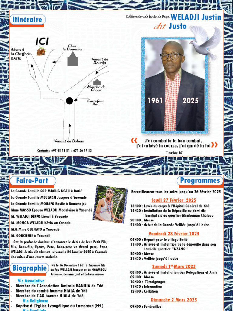 Programmes Des Obseques de Papa Weladji Justin | PDF